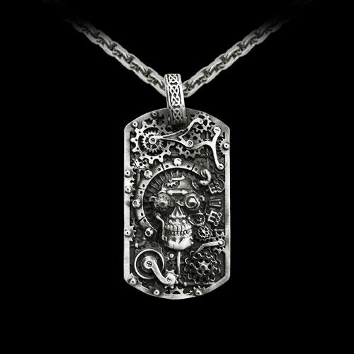 "Steampunk Skull" Dog Tag Pendant